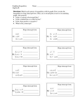 Graphing Systems Of Inequalities A Matching Cut And Paste Activity