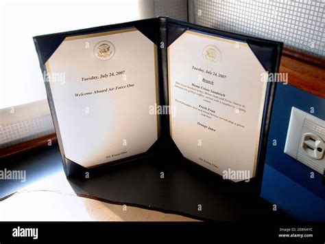 A Menu Is On Display Inside Air Force One The Presidential Aircraft