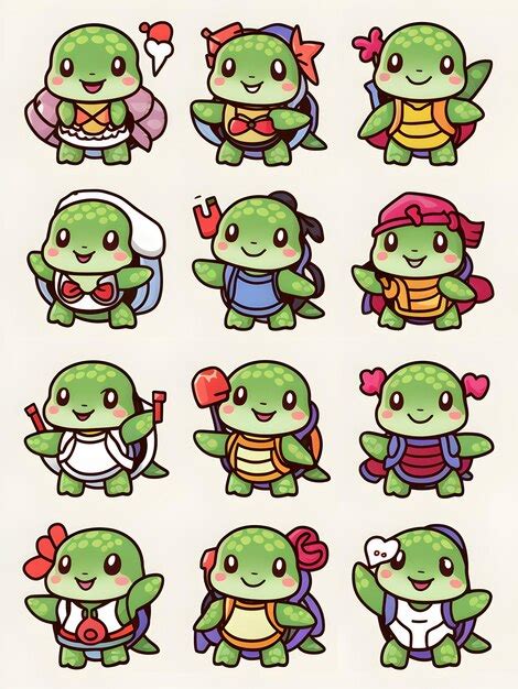 Conjunto De 9 Adesivos De Tartaruga Marinha Kawaii Clipart Desenhos De Tartarugas Marinas