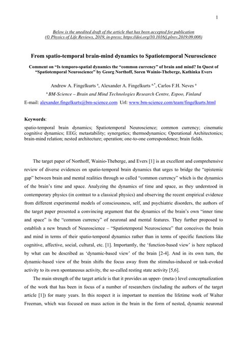 Pdf From Spatio Temporal Brain Mind Dynamics To Spatiotemporal