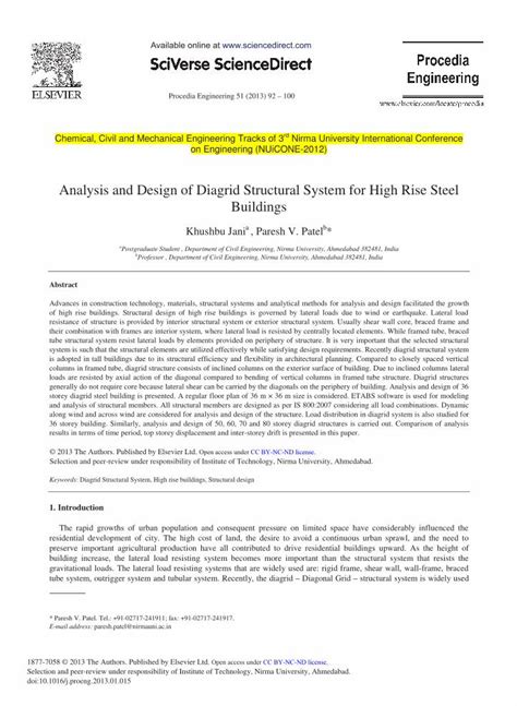 pdf analysis and design of diagrid structural system for high