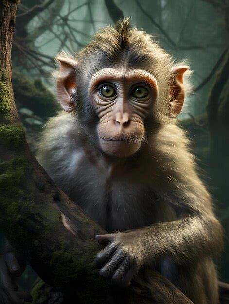Wood Macaque De Barbarie Premium Ai Generated Image