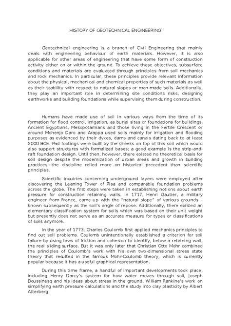 History Of Geotechnical Engineering History Of Geotechnical
