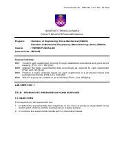Hydrostatic Pressure On Plane Surfaces Experimental Analysis Course Hero