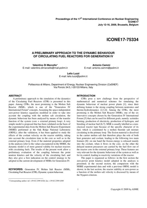 Pdf A Preliminary Approach To The Dynamic Behaviour Of Circulating Fuel Reactors For Generation Iv