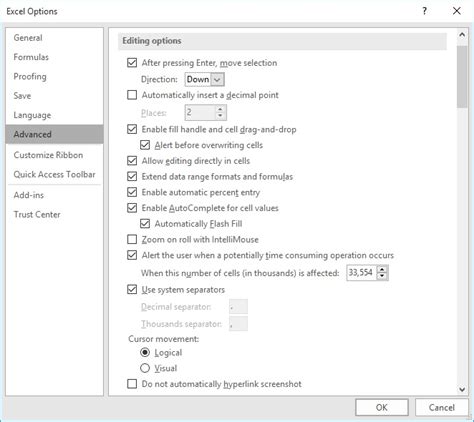 Specifying The Behavior Of The Enter Key Microsoft Excel