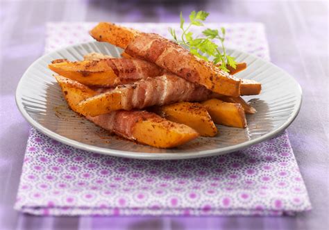 Croustillantes Frites De Patate Douce Evangeline Habillées De Lard