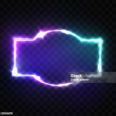 나이트 클럽 네온 사인 빛나는 네온 효과와 빈 3d 복고풍 빛 간판 투명 한 배경에 빛나는 테크노 프레임입니다 전기 거리 배너 디자인입니다 80 년대 스타일의 다채로운 벡터