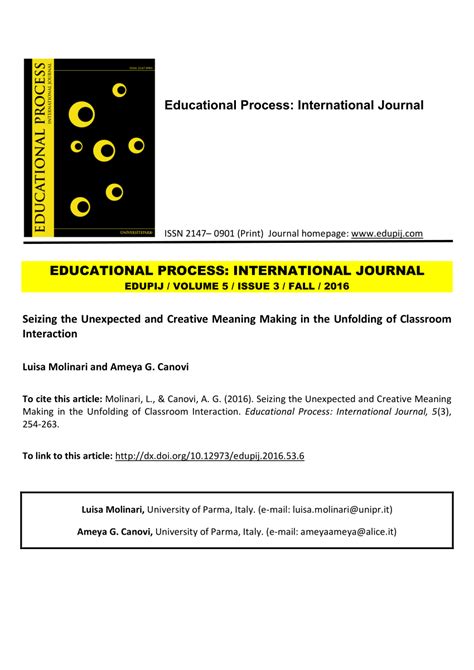 Pdf Seizing The Unexpected And Creative Meaning Making In The Unfolding Of Classroom Interaction