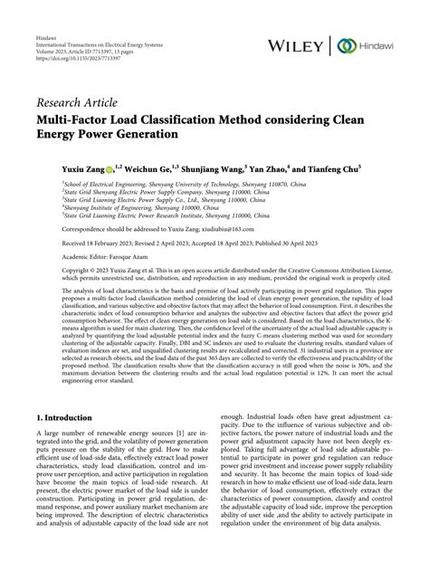 pdf multi factor load classification method considering clean energy