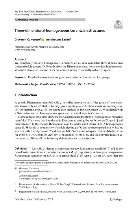 Pdf Three Dimensional Homogeneous Lorentzian Structures