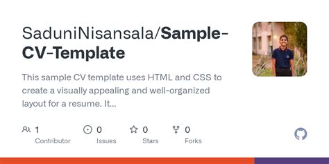 GitHub SaduniNisansala Sample CV Template This Sample CV Template Uses HTML And CSS To Create