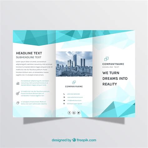 블루 다각형 삼중 브로셔 무료 벡터