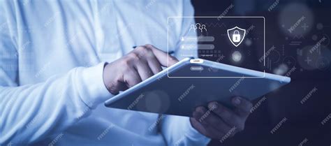 Premium Photo Man Using Tablet To Privacy Protect Data And Cybersecurity Network Security And