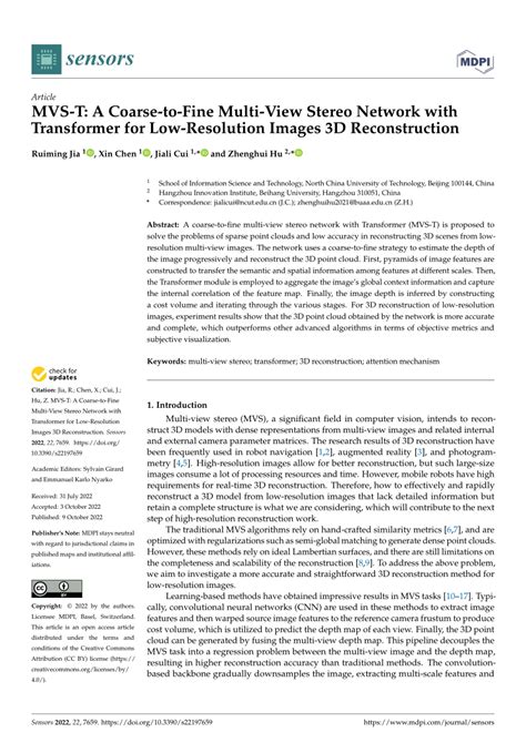 Pdf Mvs T A Coarse To Fine Multi View Stereo Network With Transformer For Low Resolution