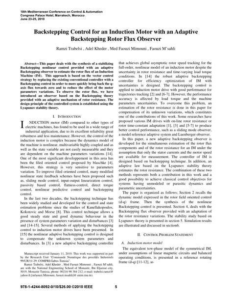 Pdf Backstepping Control For An Induction Motor With An Adaptive Backstepping Rotor Flux Observer