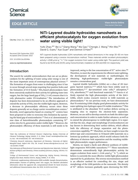 Pdf Niti Layered Double Hydroxides Nanosheets As Efficient Photocatalysts For Oxygen Evolution