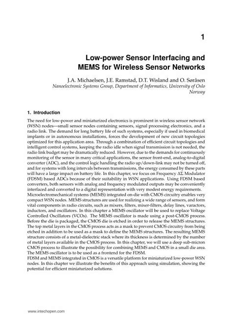 pdf low power sensor interfacing and mems for wireless sensor