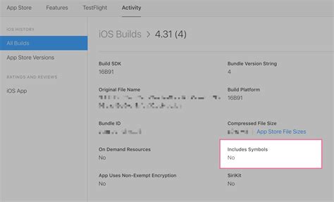 ios dsym files not available on itunes app store connect bitcode