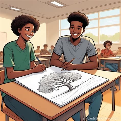 Student Drawing Tree While Whispered In Class Stable Diffusion Online