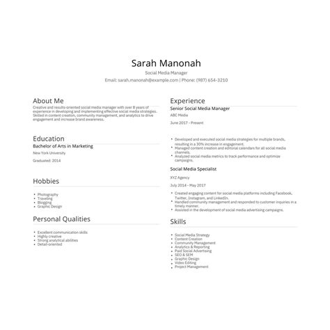 Customizable HTML CSS Resume Template For Social Media Managers Professional Digital CV Etsy