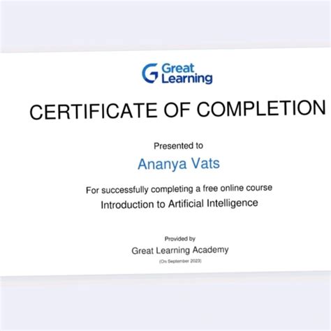 Ananya Vats On Linkedin I Successfully Completed My Ai Course Of 1hr By Great Learning