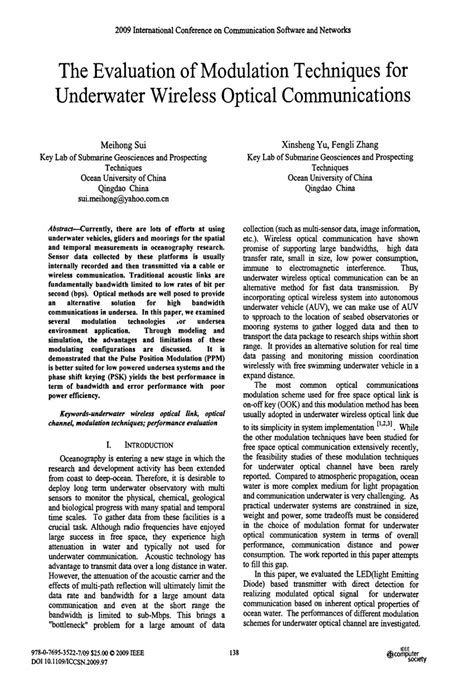 Pdf The Evaluation Of Modulation Techniques For Underwater Wireless Optical Communications