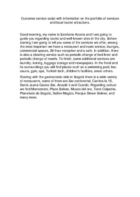 Customer Service Script With Information On The Portfolio Of Services And Local Tourist