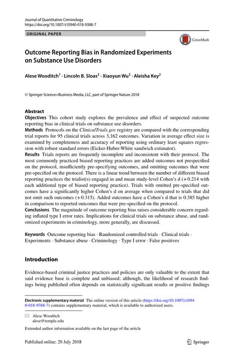 Pdf ﻿outcome Reporting Bias In Randomized Experiments On Substance