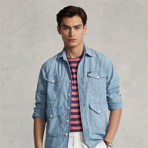 Ralph Lauren Indigo Chambray Utility Overshirt Light Indigo