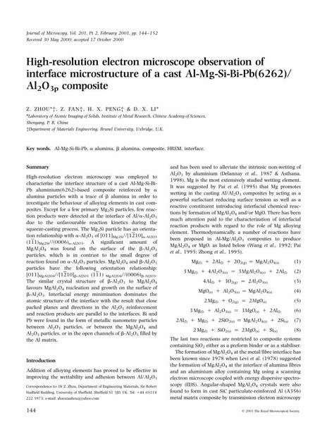 Pdf High Resolution Electron Microscope Observation Of Interface Microstructure Of A Cast Al