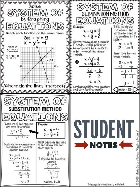 Systems Of Equations Student Notes And Practice Systems Of Equations Teaching Math Teaching