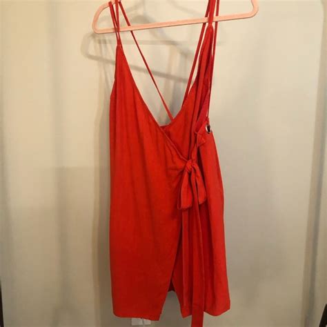 Dresses Red Spaghetti Strap Tie Dress With Silver Hoop Design On The