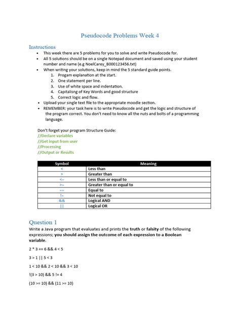 04 Pseudocode Problems Week 4 Pdf Computer Program Programming
