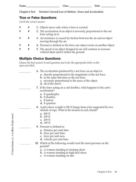 physics chapter 6 practice test pdf force acceleration