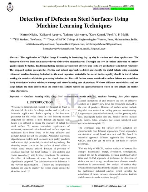 Pdf Detection Of Defects On Steel Surfaces Using Machine Learning Techniques