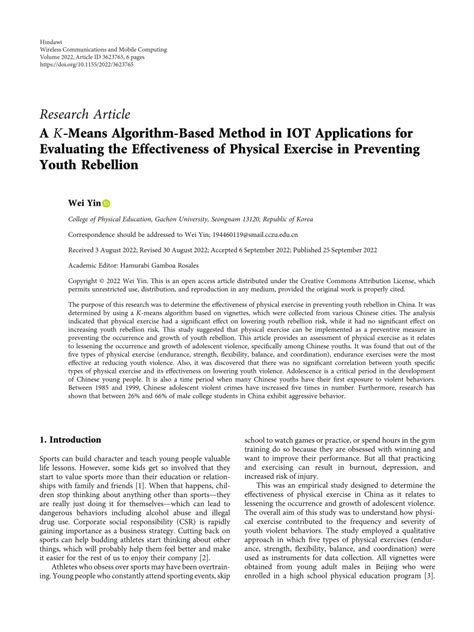 PDF A K Means Algorithm Based Method In IOT Applications For Evaluating The Effectiveness Of
