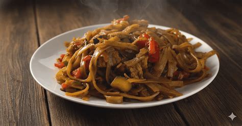 Stir Fried Rice Noodles With Chicken And Vegetables Wok Burner Wok