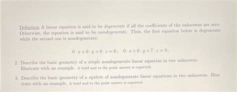 Solved Definition A Linear Equation Is Said To Be Degenerate