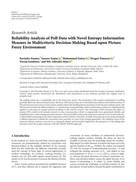 Pdf Reliability Analysis Of Poll Data With Novel Entropy Information Measure In Multicriteria