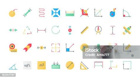크기는 평면 아이콘 세트 방 면적 및 기하학적 모양을 측정합니다 3차원 형태에 대한 스톡 벡터 아트 및 기타 이미지 3차원 형태 M2 기관총 가정의 방 Istock