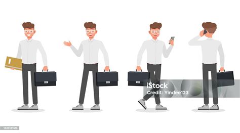 사업가는 흰색 정장 캐릭터 벡터 디자인을 착용합니다 다양한 액션으로 프리젠 테이션 감독에 대한 스톡 벡터 아트 및 기타 이미지 감독 걷기 검색 Istock