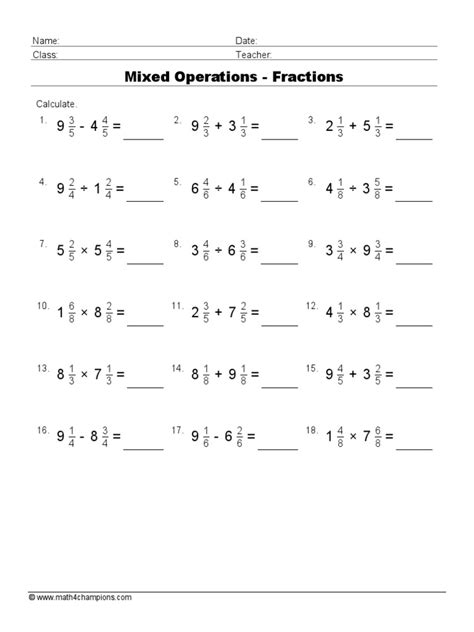 Mixed Operations Fractions Pdf