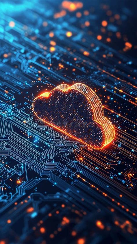 Bright Cloud Icon Floating Over A Digital Circuit Matrix Stock Illustration Illustration Of