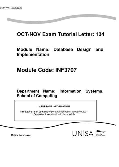 Inf3707 Tl104 3 2021exam Inf37071043 Octnov Exam Tutorial Letter