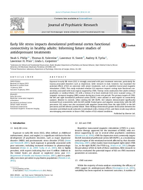 Pdf Early Life Stress Impacts Dorsolateral Prefrontal Cortex Functional Connectivity In