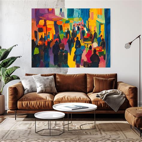 Fauvist Market Scene Wall Art Vibrant Colors Exaggerated Forms Canvas