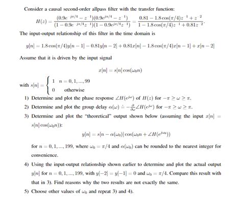 solved consider a causal second order allpass filter with