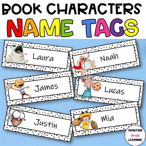 Book Characters Desk Name Tags Editable Library Favorite Book Characters