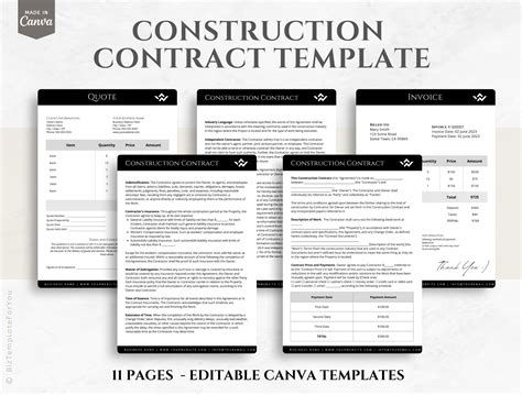 Editable Construction Contract Template Professional Etsy
